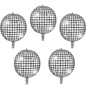 5 Pieces 22 Inches 4D Disco Ball Balloons Large Laser Foil Balloon Metallic Mirror Balloon for Disco Dance Party Birthday Party Wedding Ceremony (Basic Style)