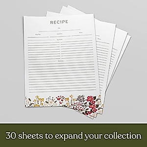 Jot & Mark Recipe Card Paper Full Page 8.5x11 with Crystal Clear Page Protectors for 3 Ring Binder, 30 Count (Midnight Floral)