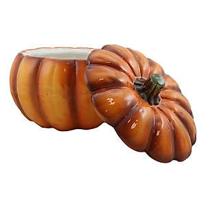 Ebros 6" Diameter Home And Kitchen Gourmet Vegetable Pumpkin Soup Or Dessert Bowl With Lid Ceramic Decor Dinnerware For Halloween Pumpkins Party Accent (1)