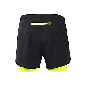 Lixada Men's 2-in-1 Running Shorts Quick Drying Breathable Active Training Exercise Jogging Cycling Shorts with Longer Liner & Reflective Elements, Black/Blue/Green/Grey