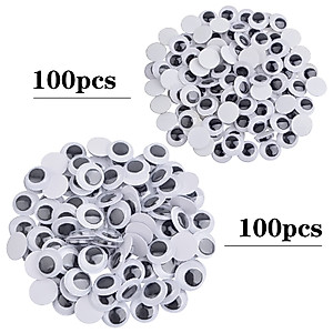 200 Pieces Black Wiggle Eyes Round Plastic Googly Eyes with Self-Adhesive Stickers for DIY Crafts Hand Puppet Weaving Cloth Party Decoration, 12 mm / 15 mm