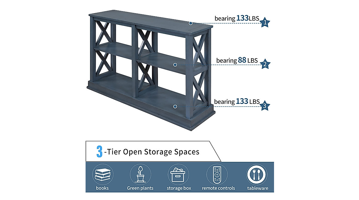 LUMISOL Narrow Industrial Console Table | 3 Tier Storage