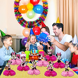 9 Pcs Minnie Honeycomb Centerpieces for Girls Boys, Cute Pink Cartoon Mouse Birthday Party Decorations, Minnie Theme 3D Table Decorations, Lovely Minnie Birthday Party Supplies for Mouse