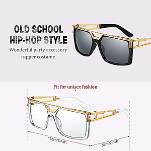 Hicarer 80s 90s Sunglasses Vintage Rapper DJ Hip Hop Glasses Retro Old School Glasses for Men Women (Black-Dark Grey, Clear)