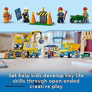 LEGO City Construction Trucks and Wrecking Ball Crane 60391 Building Toy Set for Toddler Kids Ages 4+, includes 3 Construction Vehicles, an Abandoned House and 3 Minifigures for Pretend Play