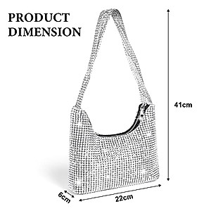 OSDUE Rhinestones Evening Bag, Full Rhinestone Bucket Bag, Glitter Evening Bag, Crystal Zipper Shoulder Bag for Wedding, Party, Club, Prom, Casual Date (Silver)