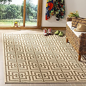SAFAVIEH Linden Collection 9' x 12' Cream/Beige LND128C Geometric Indoor/ Outdoor Non-Shedding Easy scrubbing Patio Backyard Porch Deck Mudroom Area-Rug