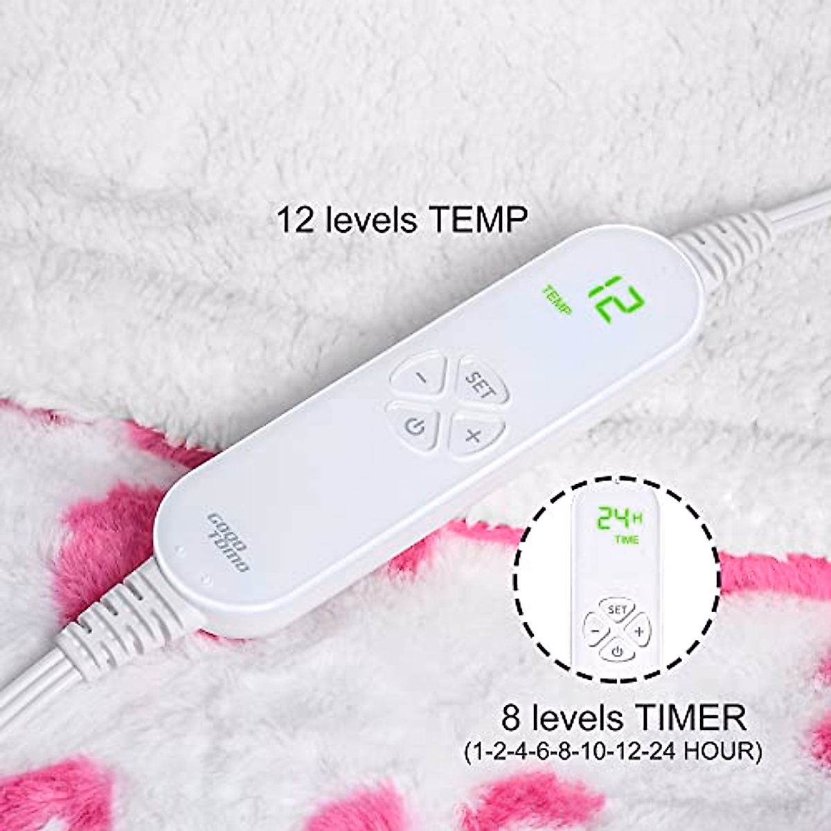 2 in 1 Weighted Electric Heated Blanket 36" x 48" Warming with 12 Heating Levels, Glass Beads Soft Micromink and Sherpa - GOQOTOMO P36