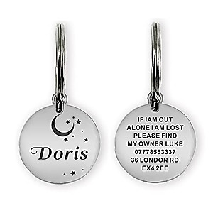 Dog Tags Engraved for Pets Personalized Dog Name Tags Dog ID Tags Small Cat Tags Large Dog Collar Tags Custom Text Stainless Steel Engraved on Both Sides(L Silver)