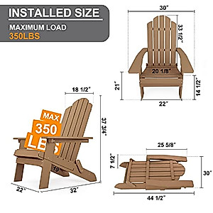MXIMU Folding Plastic Adirondack Chair and Table Set, Fire Pit Seating, Foldable Outdoor Lounger Armchair, Lawn Chairs Furniture for Beach Poolside Balcony Patio Teak