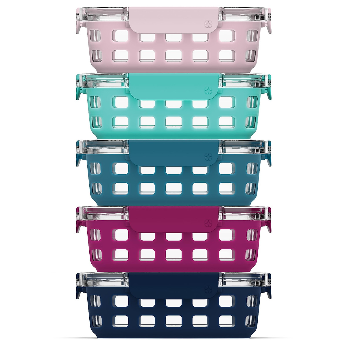 Ello DuraGlass Glass Food Storage Meal Prep Containers with Silicone Sleeve and Airtight Lids, 6 Piece 3 Pack, Mixed Berry