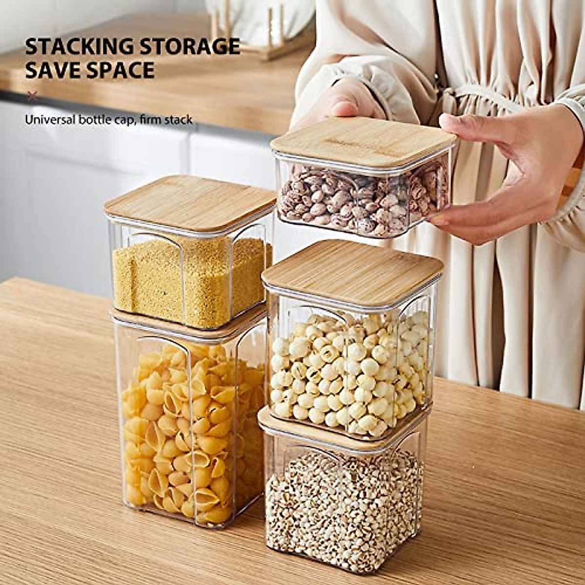 Yctze Airtight Food Storage Container with Bamboo Lid - Clear Jar for Noodles, Flour, Rice, Tea, Coffee Beans (900ml)