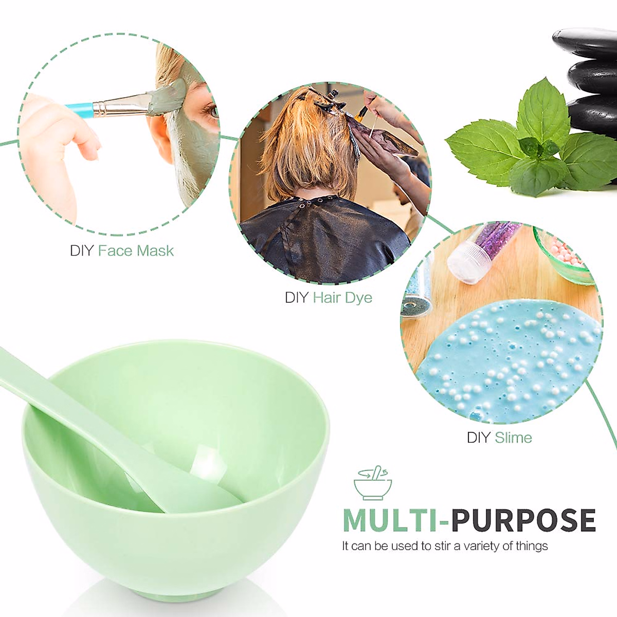 Teenitor Facial Mask Mixing Bowl Set, DIY Facemask Mixing Tool Kit with Silicon Face Mask Brush Facial Mask Bowl Stick Spatula Gauges Puff, Pack of 8, Green