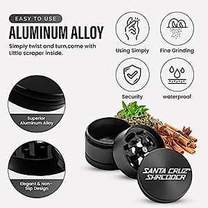 Santa Cruz Shredder Herb Grinder 3 Piece Medium 2 1/8" Superior Grip and Aluminium (Black)