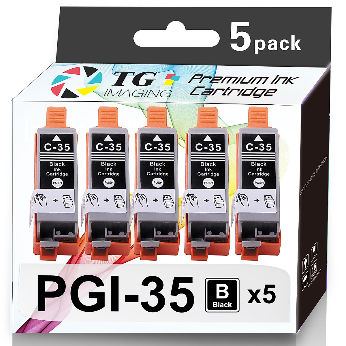 TG Imaging (5xBlack) Compatible PGI35 Ink Cartridge Replacement for Canon PGI-35 (Black Only) PIXMA IP100B IP100 IP110 Printer (Black, 5 Pack)