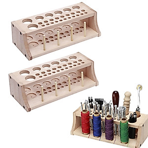2-Pack [27 Slot] Wooden Tool Organizer Storage Station for Leather & Sewing Crafts, Workspace Organization