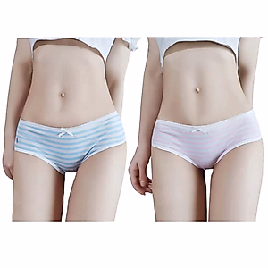 FASXIR Japanese Style Cute Striped Cotton Thong Pouch Bikini Underwear Briefs Cosplay Panties for Women Men Pack of 2 (Style 1)