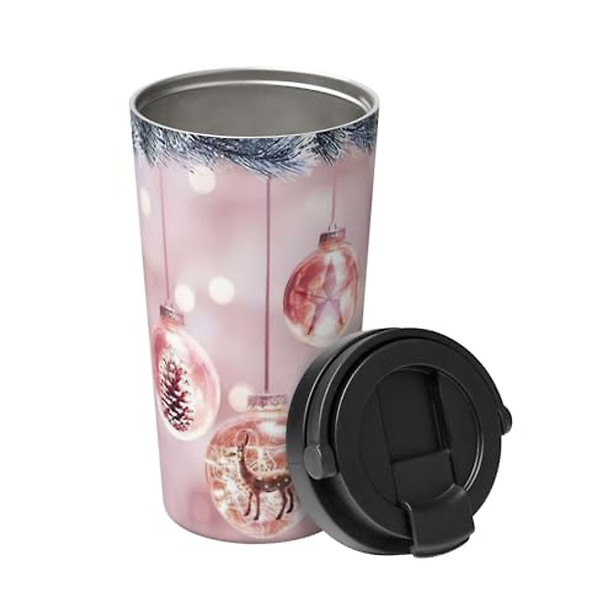 WANGXUEE Red Christmas Ball Print 500ml Stainless Steel Travel Tumbler Double Wall Vacuum Insulated Coffee Mug