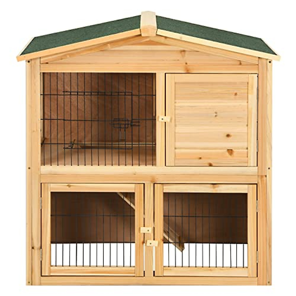 PETSITE 2 Story Rabbit Hutch Indoor Outdoor, Wooden Bunny Cage Pet House for Small Animals