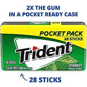 Trident Spearmint Sugar Free Gum, 6 Pocket Packs of 28 Pieces (168 Total Pieces)