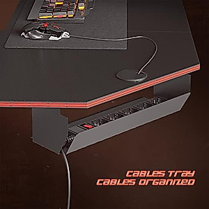 CubiCubi Flame Gaming Desk 50.4” with LED Strip & Monitor Stand, L Shaped Computer Desk Carbon Fiber Surface Gaming PC Table