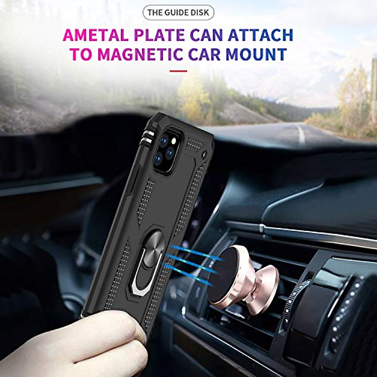 LeYi Compatible for iPhone 11 Pro Max Case with Tempered Glass Screen Protector [2 Pack], Military-Grade Phone Case Cover with Ring Kickstand for Apple iPhone 11 Pro Max 6.5 inch，Black