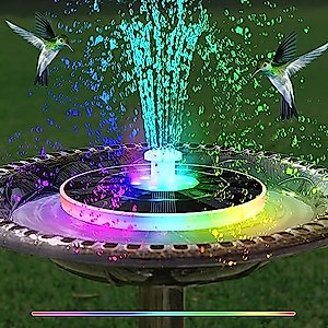 Postlucky Solar Fountain Bird Bath Fountain Pump LED Lights Multicolor with 6 Nozzles Floating Solar Powered Water Fountain IP66 Waterproof Solar Fountain Pump for Garden Swimming Pool Pond Outdoor