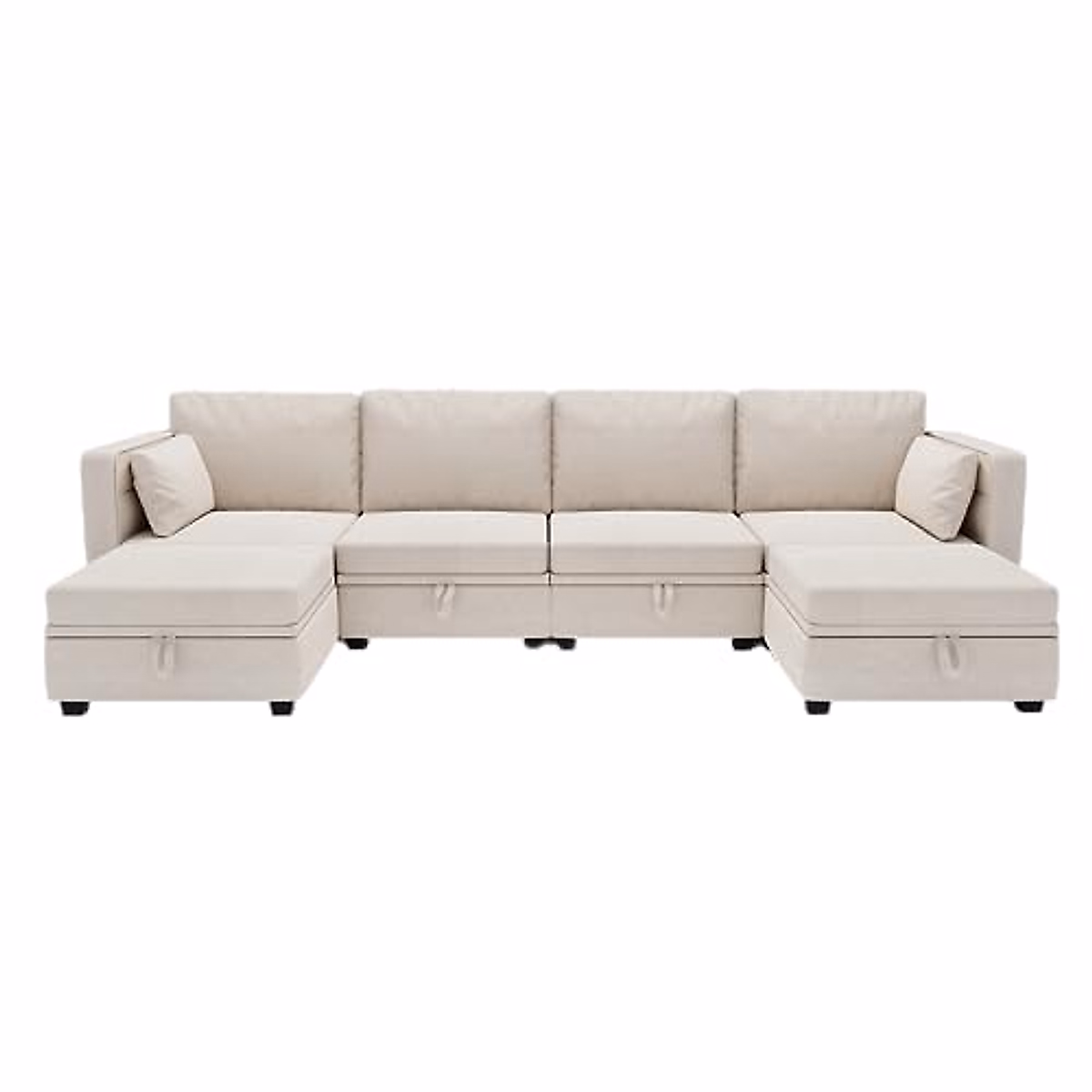 ANZEHOME 110" Sectional Sofa Couch for Living Room, Modern Modular U-Shape Sofa with Storage Seats & Reversible Chaise & Adjustable Backrest Armrest, 6 Seat Convertible Sofa for Home Office (Beige)