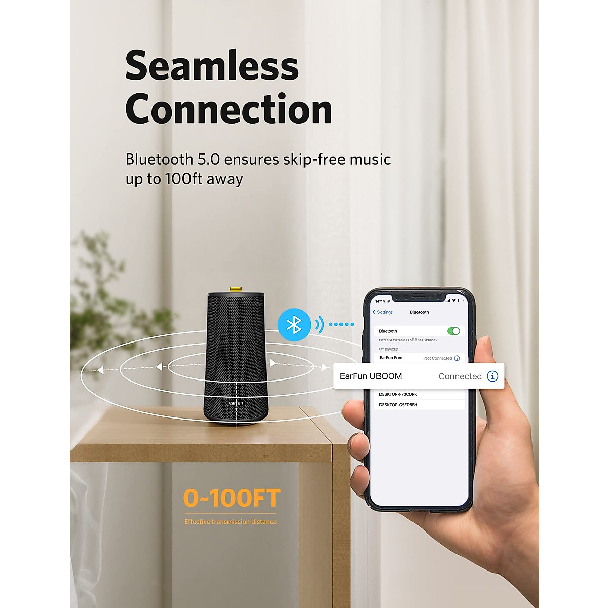 EarFun® UBOOM Bluetooth Speaker, [24W Stereo Sound] Boom Bass, 360° Surround Sound, Sweatshield™ IPX7 Waterproof, Indoor & Outdoor Modes, Dual Pairing, 24Hrs, Portable Wireless Speaker for iPhone etc