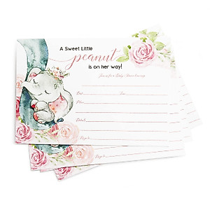 25 Pink Elephant Jungle Baby Shower Invitations and Envelopes (Large Size 5X7 INCHES), 25 Diaper Raffle Tickets, 25 Baby Shower Book Request Cards, Floral Elephant Animal Invites for Girl Baby Showers