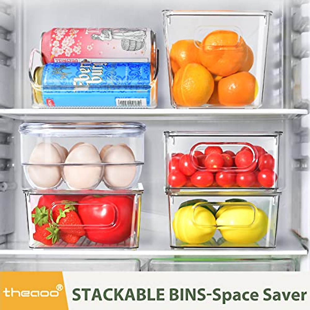 Refrigerator Organizer Bins-8 Pack Fridge Organizers and Storage Clear with Lids Stackable Storage Bins Plastic Clear Containers for Organizing for Kitchen Cabinet Pantry Bins
