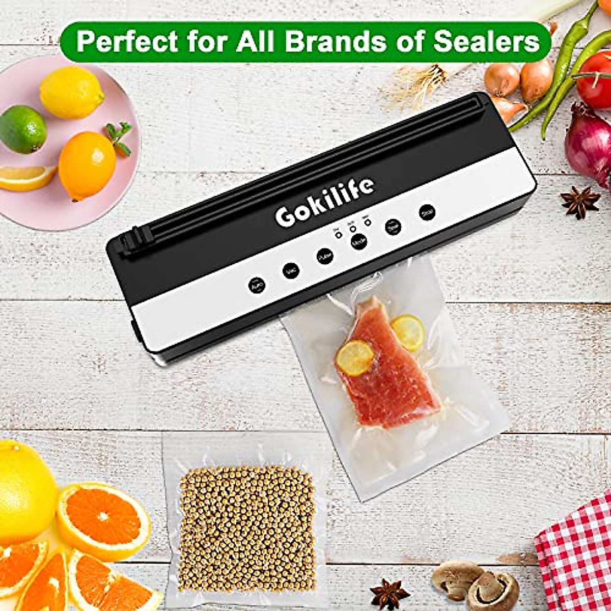 Gokilife Vacuum Sealer Bags - 100 Mini Pint Size 6" x 8" for Food Saver, Seal a Meal, BPA Free, Heavy Duty Commercial Grade, Sous Vide Vaccume Meal Safe, Universal Pre-Cut Bag Design