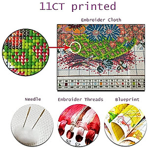 Cross-Stitch Stamped Kits, 11CT 3 Strands 16x20 inch, Loyal Golden Retriever Printed Cross Patterns, Embroidery Crafts Needlepoint Kit, Beginners Starter Kits, DIY Handmade Gifts