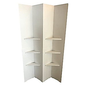Room Divider 4 Panel with Shelves -by NVP Products- Easy to Assemble Corrugated Cardboard Dorm Room Divider, Privacy Wall with Shelves That can Become Your Zoom Background, White Brown (CRD-WS)