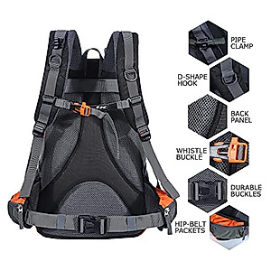 Diamond Candy Waterproof Hiking Backpack for Men and Women, Lightweight Day Pack for Travel Camping, Orange, 40L