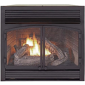 Duluth Forge Dual Fuel Ventless Gas Fireplace Insert, Thermostat Control, 6 Fire Logs, Use with Natural Gas or Liquid Propane, 32000 BTU, Heats up to 1500 Sq. Ft., Black