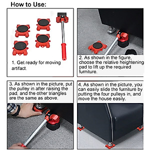 ANKROYU 5Pcs Heavy Furniture Moving Lifter, A3 Iron Multifunctional Furniture Moving Lifter wirh ABS, Adjustable Heavy Duty Handling Tool for Heavy Furniture