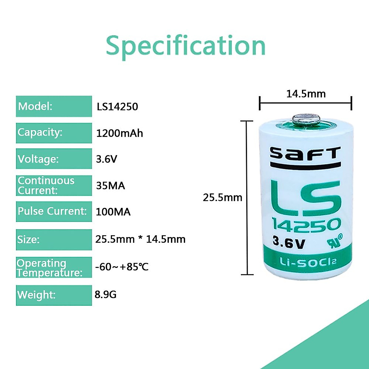 STEPMAX (5 Pack LS14250 1/2 AA 3.6v 1200 mAh Lithium Battery for Dogwatch R9 and R12 Receiver Collar