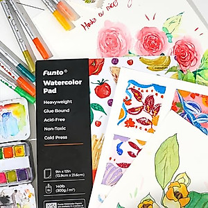 Funto Watercolor Paper Pads, 9x12, 140lb/300gsm, 30 Sheets Each, Cold Pressed, Acid-Free Heavyweight Art Paper for Painting, Drawing