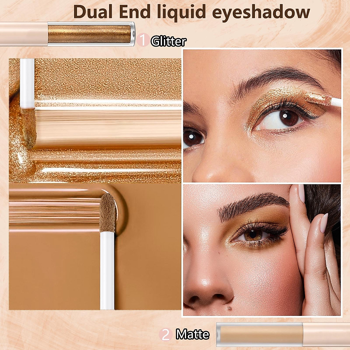 MiaSarah Rosy Brown Liquid Eyeshadow Matte Double Ended Glitter Eyeshadow Sticks Metallic Eyeshadow Pencil Primer Base Quick Drying Waterproof Long Lasting Highlight Stick Shadow Pen Eye Makeup (#1)