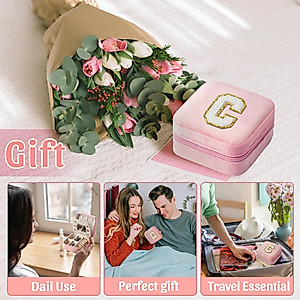 CY2SIDE Letter Velvet Travel Jewelry Case for Women - Pink Organizer for Ring, Earring, Necklace, Bracelet, Pendant - Vacation Gift for Lovers (Letter C)