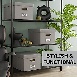 Decorative File Box Organizer Set of 2 - Collapsible Linen File Cabinet for Easy File Folder Storage - Store All Your Documents and File Folders in Style