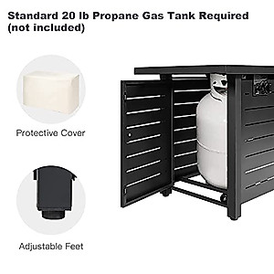 Tangkula 9 Pieces Patio Rattan Furniture Set, Patiojoy Sectional Sofa Set w/Fire Pit Table, Storage Box, Coffee Table, Outdoor Wicker Conversation Set w/ 42” Propane Fire Pit Table (Grey)