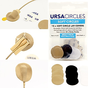 URSA Soft Circles: Reusable Soft Covers That Provide a Shield Against the Wind and Camouflage for Lavalier Mics. (15x Soft Circles + 30x Stickies, MultiPack)