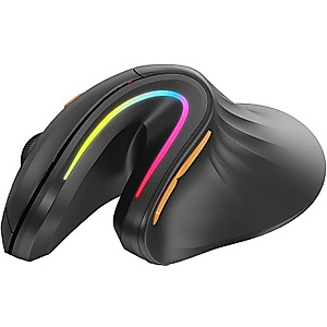ProtoArc Ergonomic Mouse Wireless, EM11 Bluetooth Vertical Ergo Mouse, Rechargeable, 2.4G RGB Optical Vertical Mice with 3 Adjustable DPI, 3-Device Connection for PC, iPad, Mac, Windows (Black)