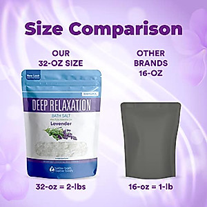 Deep Relaxation Bath Salt 32 Ounces Epsom Salt with Natural Lavender Essential Oil Plus Vitamin C in BPA Free Pouch with Easy Press-Lock Seal