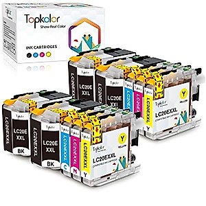 Topkolor LC20E Compatible Ink Cartridge Replacement for Brother LC20E XXL with Officejet MFC-J985DW MFC-J775DW MFC-J5920DW MFC-J985DWXL MFC-J775DWXL(4 Black, 2 Cyan, 2 Magenta, 2 Yellow) 10 Pack