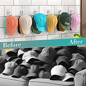 6 Pack Hat Racks for Baseball Caps Wall, Stainless Steel Hat Organizer for Baseball Caps, Hat Storage for Baseball Caps, Hat Hooks Hat Hanger Strong Adhesive/Wall Drilled for Door, Bedroom, Closet