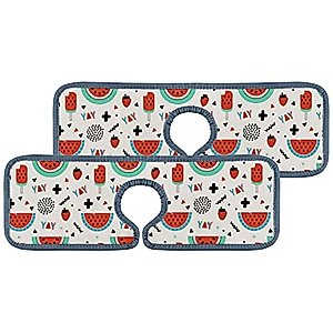 Kitchen Faucet Absorbent Mat 2 Pieces Summer Watermelon Ice Cream Faucet Sink Splash Guard Bathroom Counter and RV,Faucet Counter Sink Water Stains Preventer