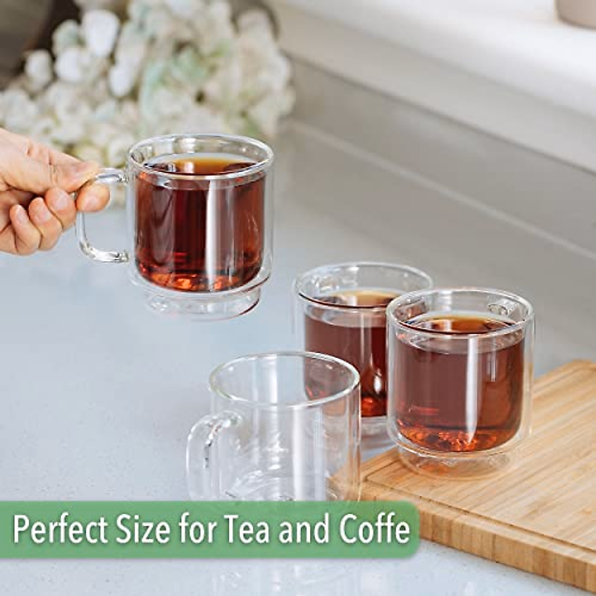 BTaT- Stackable Espresso Cups, Demitasse Cups, Set of 4 (5.0 oz, 150 ml), Glass Coffee Mugs, Double Wall Glass Cups, Clear Coffee Cup, Tea Glass, Espresso Glass, Glass Tea Cups, Mother's Day Gift